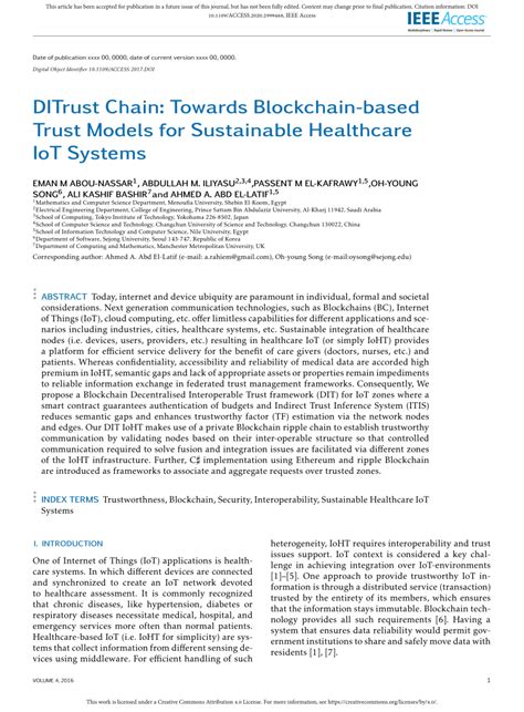 Pdf Ditrust Chain Towards Blockchain Based Trust Models For Sustainable Healthcare Iot Systems