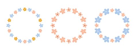 흰색 배경에 고립 된 작은 꽃이있는 귀여운 꽃 화환 세트 벡터 손으로 그린 플랫 일러스트레이션 카드 초대장 장식 로고 다양한 디자인에 적합합니다 0명에 대한 스톡 벡터 아트