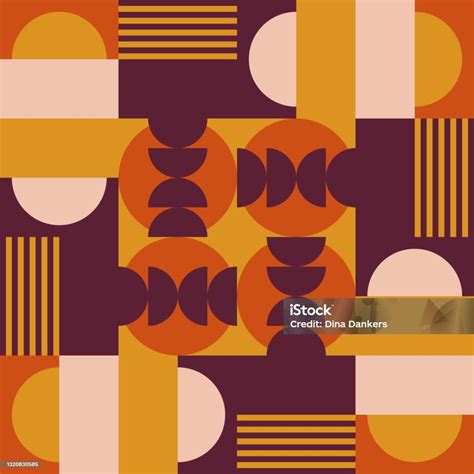 복고풍 스칸디나비아 스타일의 반원과 원 현대 벡터 추상적 인 원활한 기하학적 패턴 파스텔 컬러 의 심플한 모양 모자이크 배경 바우하우스 디자인에서 영감을 받은 배경 1960