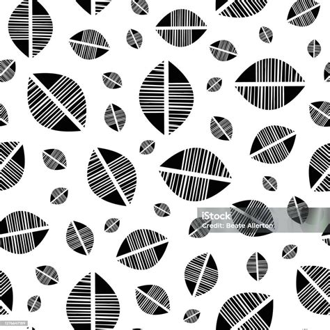 추상 모노 프린트 스타일 부족 단풍 원활한 벡터 패턴 배경 간격띄우기 텍스처 잎의 간단한 리노 컷 효과 반쪽 흑백 반복 배경