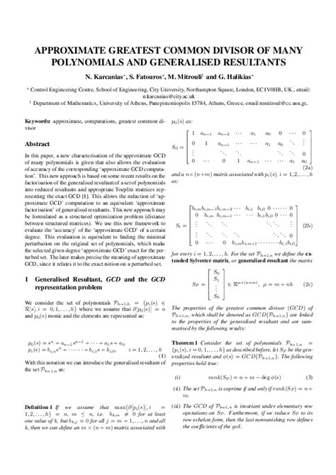 Pdf Approximate Greatest Common Divisor Of Many Polynomials