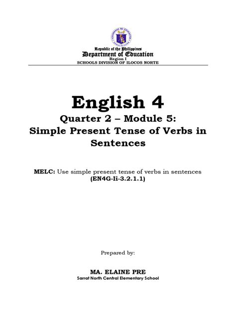English 4 Q2 M5 Week5 Melc05 Simple Present Tense Of Verbs Maelainepre Final Pdf Verb