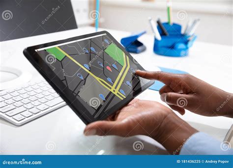 Woman Using GPS Navigation Map On Digital Tablet Stock Image Image Of Online Navigation