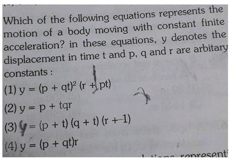 Which Of The Following Equations Represents The Motion Of A Body Moving