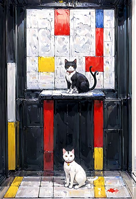 A Captivating Artwork By Piet Mondrian Featuring A Cat The Iconic