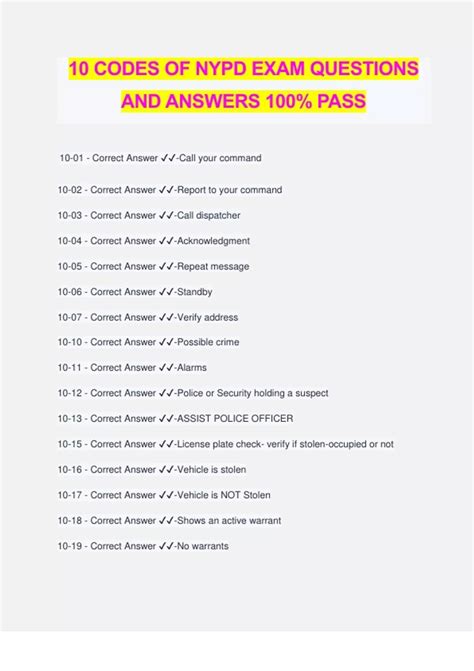 10 Codes Of Nypd Exam Questions And Answers 100 Pass Nypd Stuvia Us