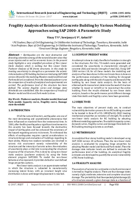 Pdf Fragility Analysis Of Reinforced Concrete Building By Various Modeling Approaches Using