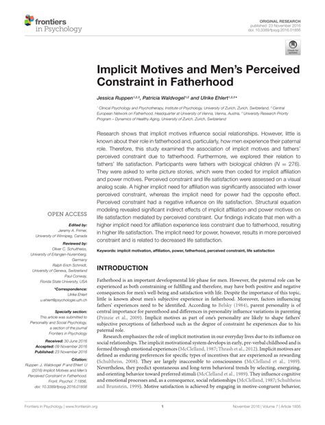 Pdf Implicit Motives And Mens Perceived Constraint In Fatherhood