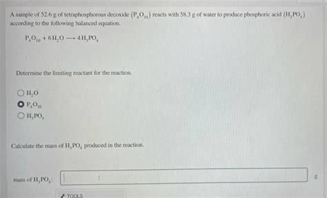 Solved 8 A Sample Of 52 6 G Of Tetraphosphorous Decoxide
