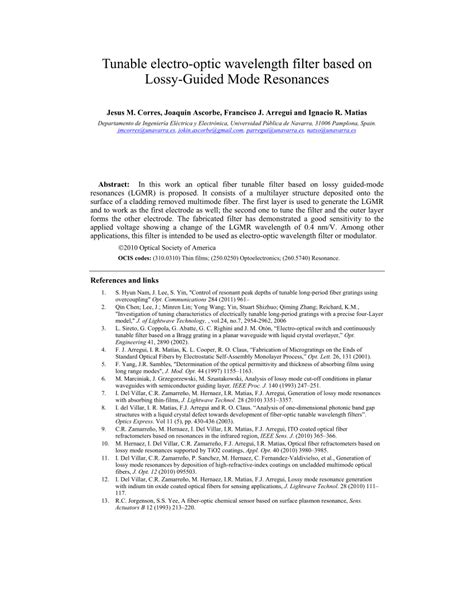 Pdf Tunable Electro Optic Wavelength Filter Based On Lossy Guided Mode Resonances
