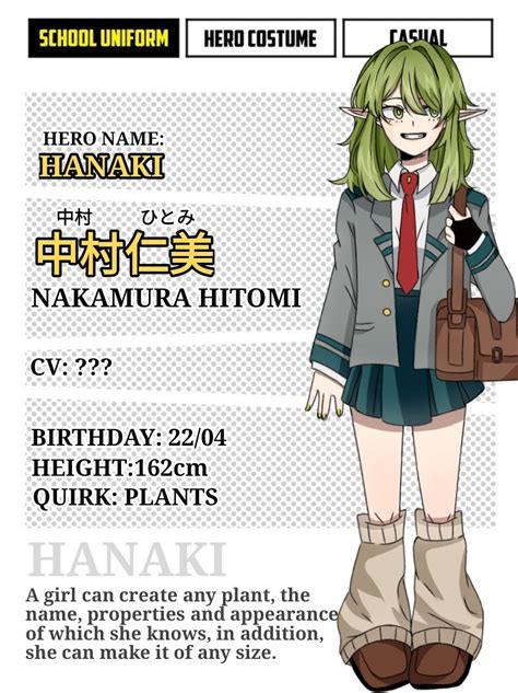 Nakanura Hitomi Bnha Oc Girl Plant Quirk Ideas My Hero Academia Oc