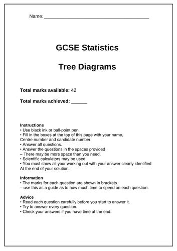 Tree Diagrams Exam Questions Gcse Statistics Teaching Resources