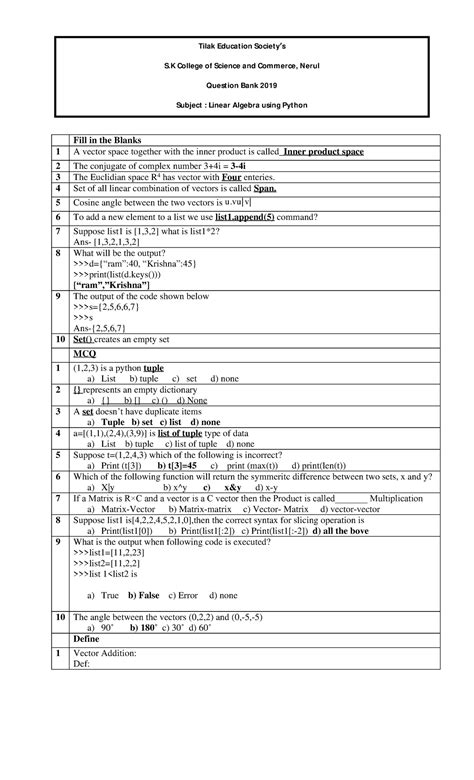 Linear Algebra Using Python QB Warning TT Undefined Function Warning TT Undefined