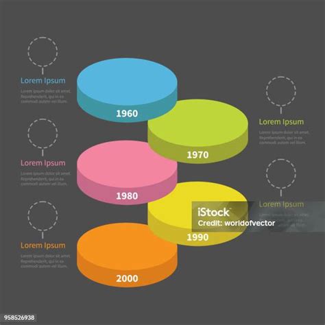 5 단계 수직 타임 라인 라운드 다채로운 무대 연단 세그먼트 Infographic 빈 대시 선 동그라미와 텍스트 템플릿입니다 평면 디자인입니다 검은 배경 5가지 개체에 대한