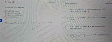 Question 32 Consider The Given Tasks Table StudyX
