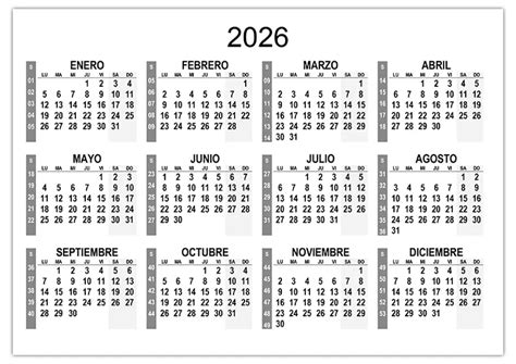 Calendario 2026 Para Imprimir En Pdf Y Word