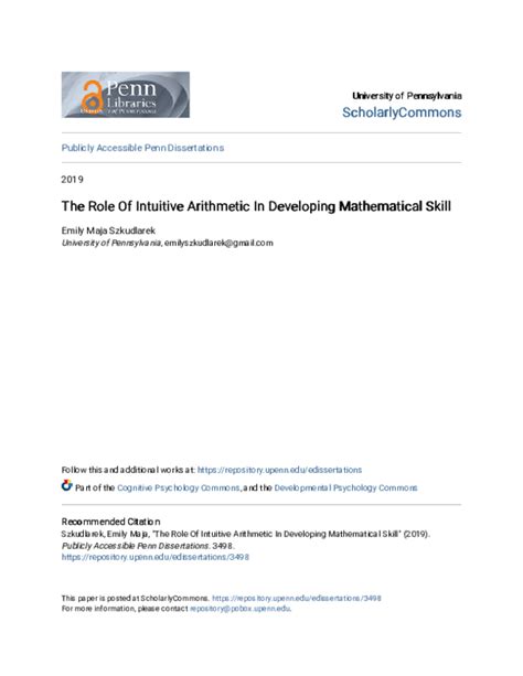 Pdf The Role Of Intuitive Arithmetic In Developing Mathematical Skill