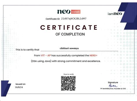 Chitturi Sowmya On Linkedin Certification Java Dsa Vitap Techskills