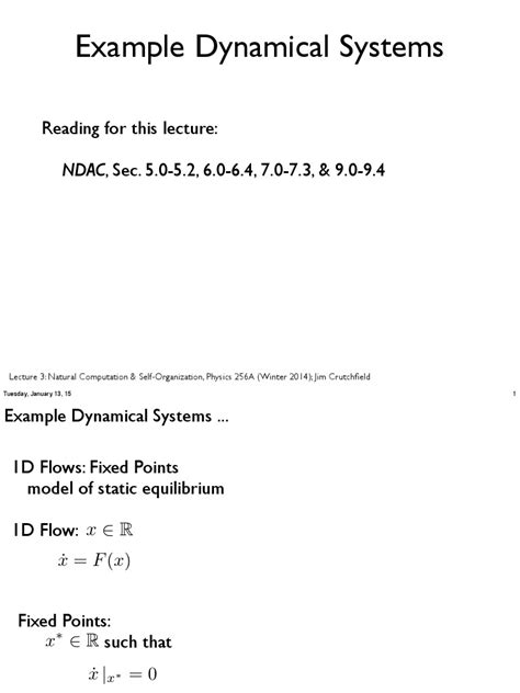 Example Dynamical Systems Reading For This Lecture Ndac Sec 5 0 5 2 6 0 6 4 7 0 7 3 And 9 0