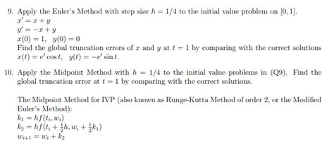 solved 9 apply the euler s method with step size h 1 4 to
