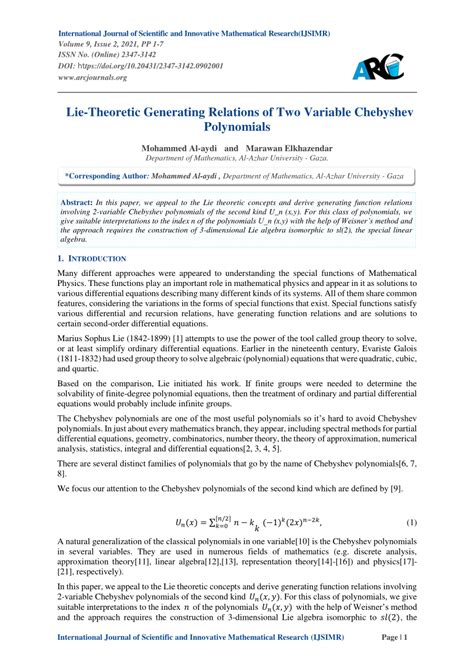 Pdf Lie Theoretic Generating Relations Of Two Variable Chebyshev