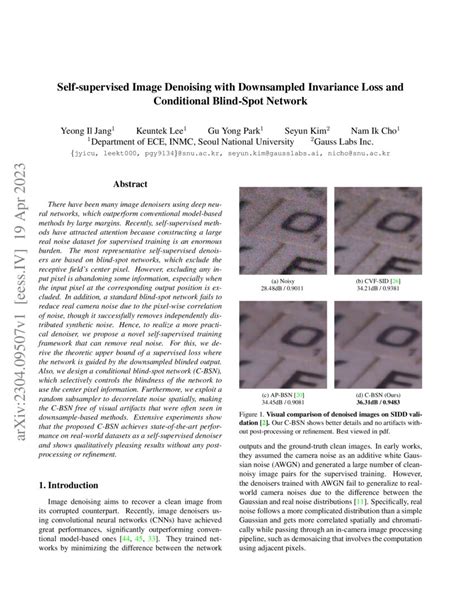 Self Supervised Image Denoising With Downsampled Invariance Loss And Conditional Blind Spot