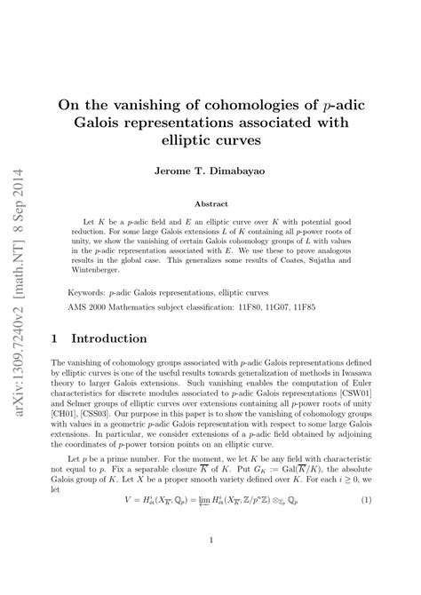 Pdf On The Vanishing Of Cohomologies Of P Adic Galois Representations Associated With