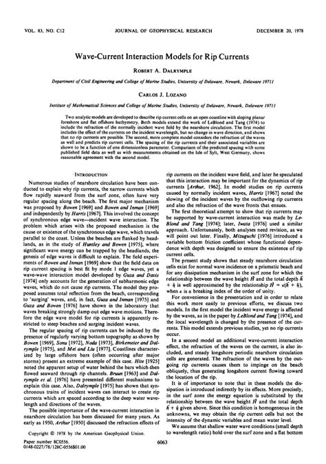 Pdf Wave Current Interaction Models For Rip Currents