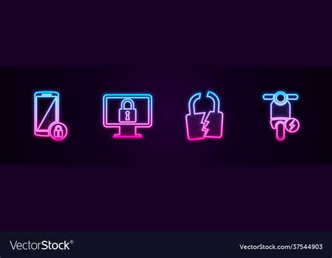 Set Line Smartphone With Lock Lock Monitor Vector Image
