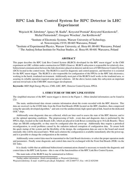 PDF RPC Link Box Control System For RPC Detector In LHC Experiment