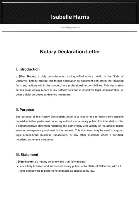 Free Notary Declaration Letter Template To Edit Online