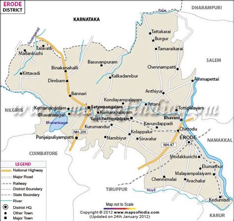 Erode District Map With Major Roads And Towns