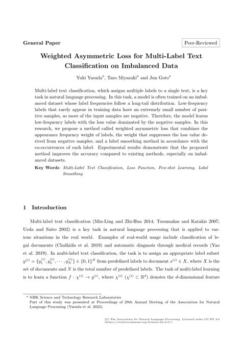 Pdf Weighted Asymmetric Loss For Multi Label Text Classification On Imbalanced Data