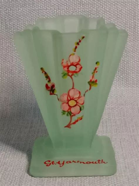 Vintage Art Deco Bagley Green Frosted Glass Grantham Vase 1930s Uk Only £1300 Picclick Uk