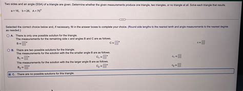 Solved Two Sides And An Angle SSA Of A Triangle Are Chegg Com