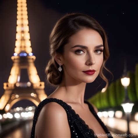 Woman In Black Gown Eiffel Tower Night View Stable Diffusion Online