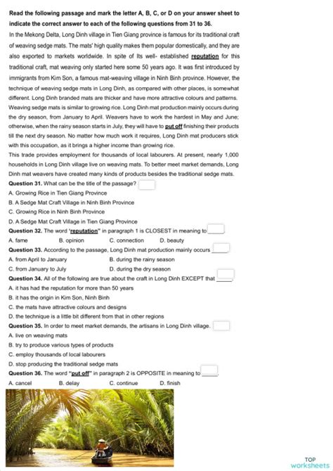 Reading Multiple Choice 08 Interactive Worksheet Topworksheets