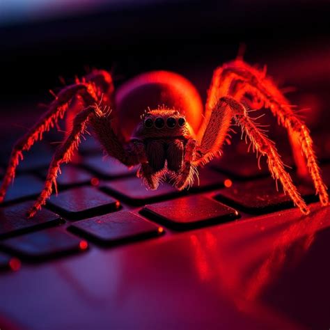 Spider On A Computer Keyboard Red Spider On A Computer Keyboard Premium Ai Generated Image