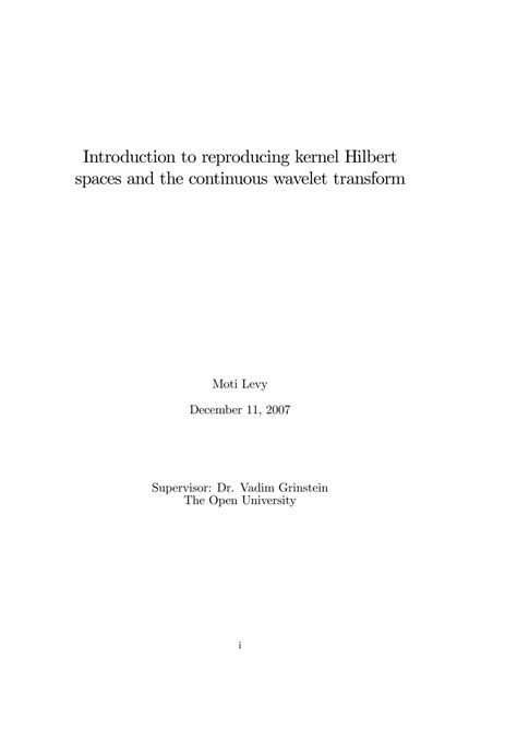 Pdf Introduction To Reproducing Kernel Hilbert Spaces And The Continuous Wavelet Transform