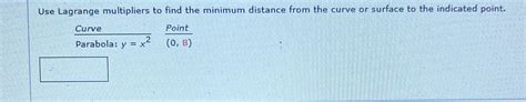 Solved Use Lagrange Multipliers To Find The Minimum Distance