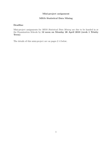 Mini Project Assignment Ms1b Statistical Data Mining Deadline Mini