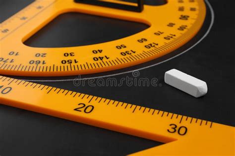 Protractor And Ruler With Measuring Length And Degrees Markings On