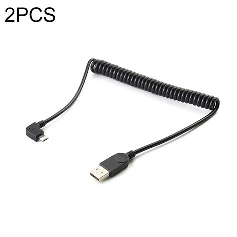 2 Pcs Usb Male To Micro Usb 5 Pin Left Elbow Male Spring Charging Data