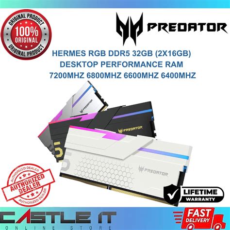 Predator Hermes Rgb Ddr5 32gb 2x16gb 7200 6800 6600 6400mhz Desktop Ram Black White Shopee