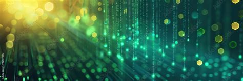 Green Binary Code Data Stream On Digital Technology Background