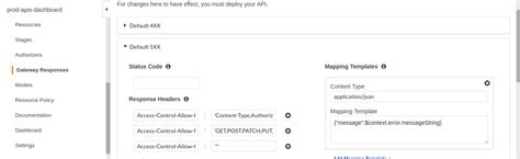 amazon web services default response headers aws api gateway w