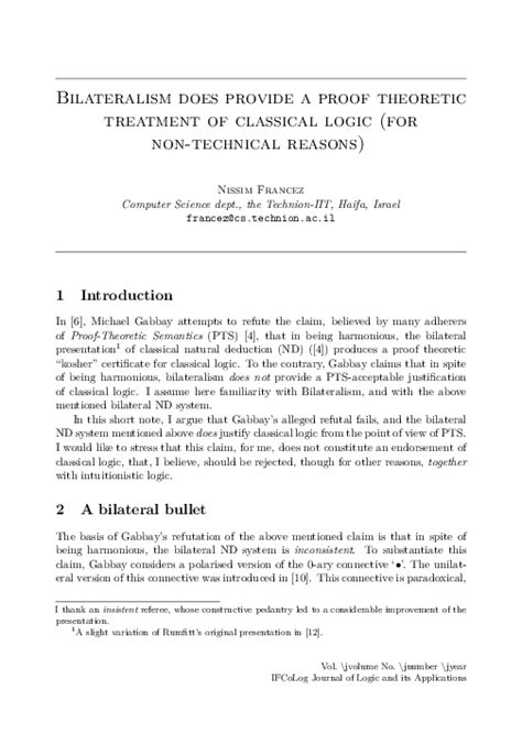 Pdf Bilateralism Does Provide A Proof Theoretic Treatment Of Classical Logic For Non