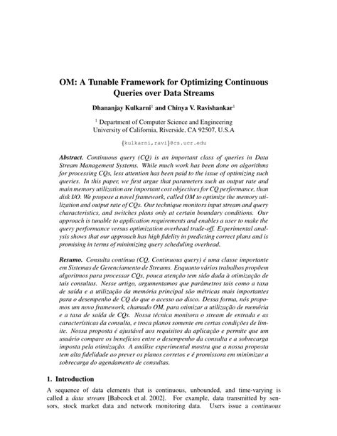 Pdf Om A Tunable Framework For Optimizing Continuous Queries Over Data Streams