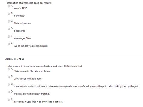 Solved Translation Of A Transcript Does Not Require Chegg Com