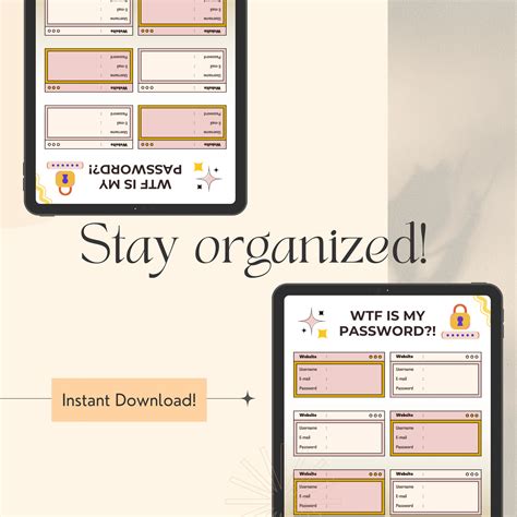 WTF Is My Password Password Tracker Digital Download Printable Fillable Password Log